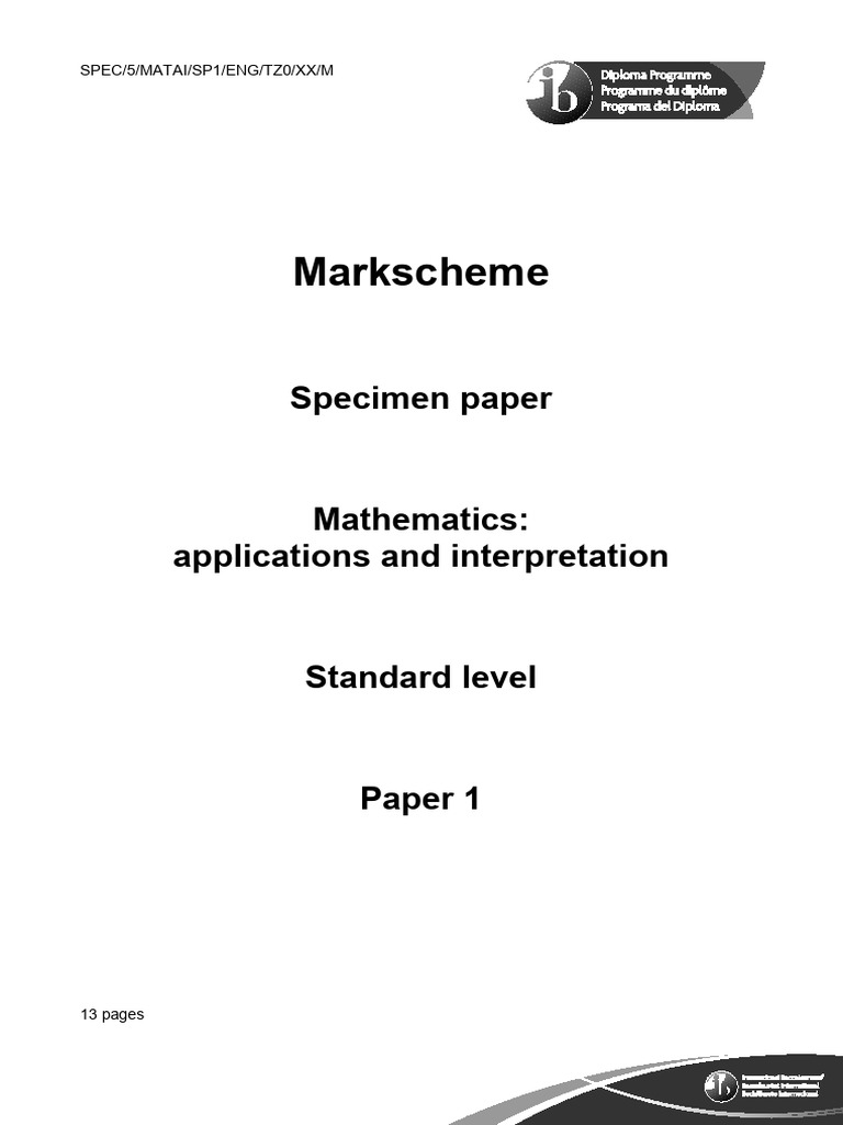 Mathematics Applications And Interpretation Standard Level Paper 1ms Pdf Bracket 