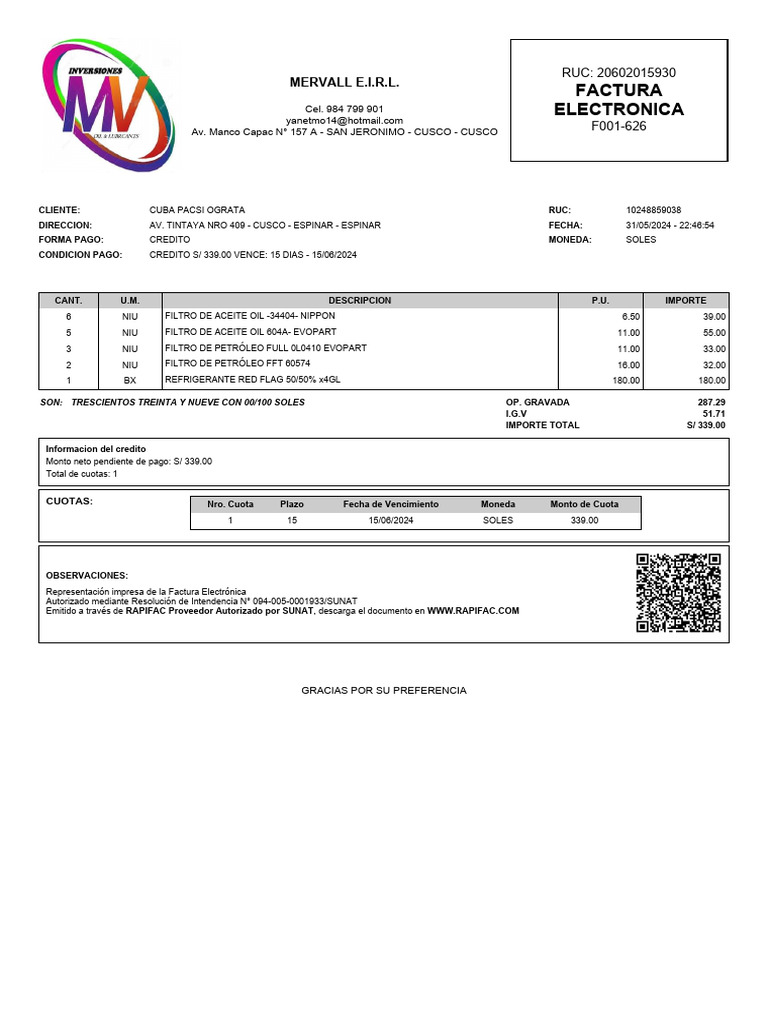 Factura Electronica f001 626 20240531 | PDF | Tecnología bancaria | Pagos
