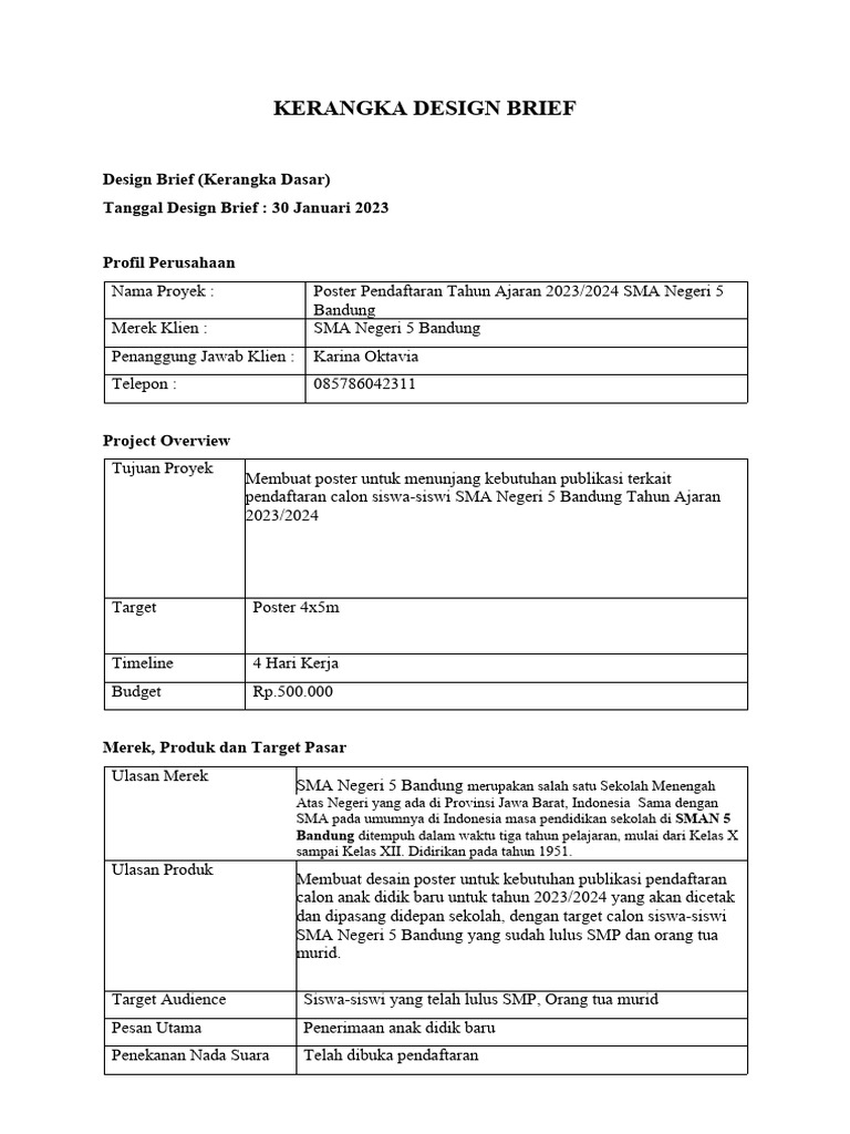 Karina Oktavia - Desain Brief | PDF