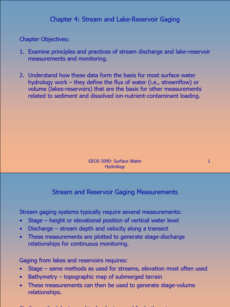 Chapter4 - Stream Reservoir Gaging Color | PDF | Earth Sciences | Environmental Engineering