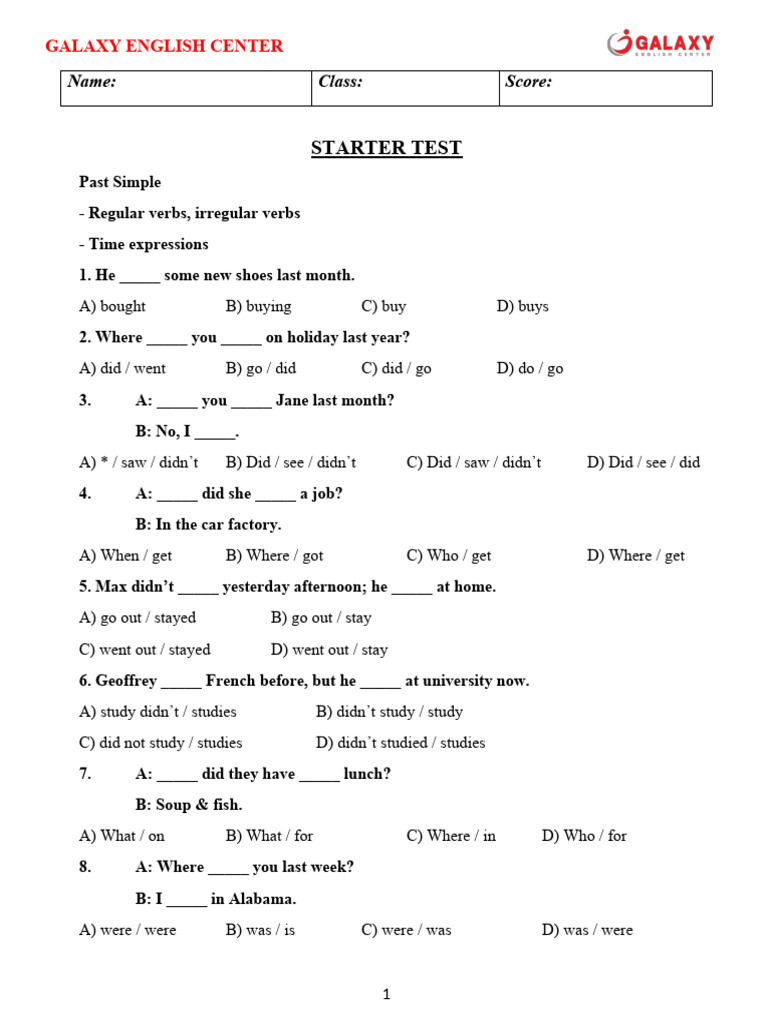 Starter Test 9 | PDF