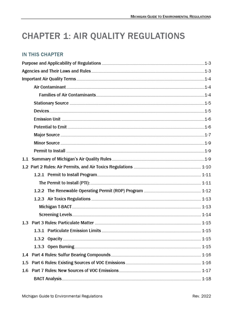 MI Guide Environmental Regulations Ch1 Air | PDF | Air Pollution | Chlorofluorocarbon