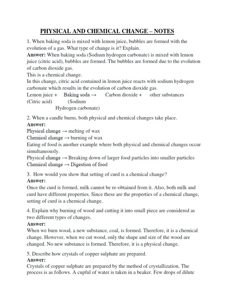 Physical and chemical change - notes(1) | PDF | Magnesium | Sodium ...