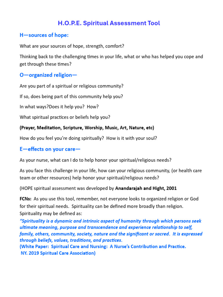 HOPE-Spiritual-Assessment-for-FCNs | PDF
