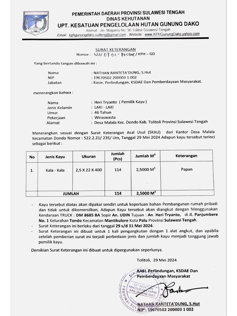 Surat Keterangan Kayu | PDF