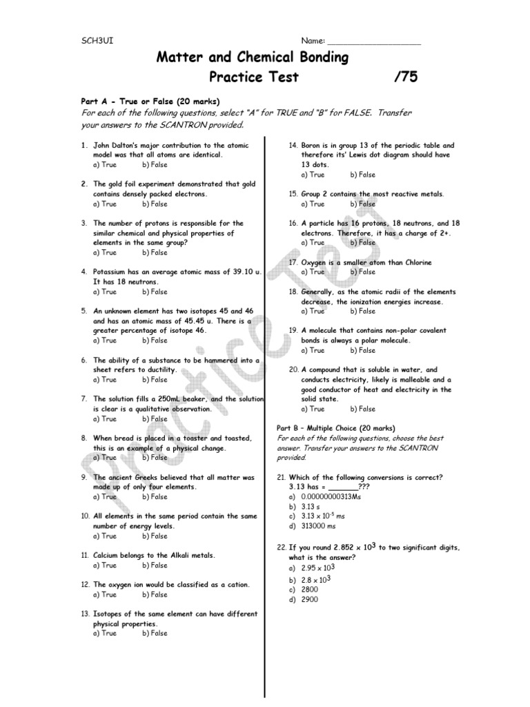 ,,matter and Bonding Practice Test1 | PDF | Chemical Bond | Ion