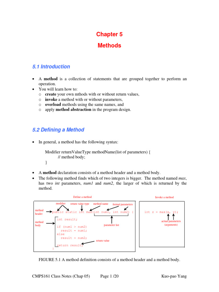 CMPS161 Chapter 5: Methods Overview | PDF | Method (Computer ...