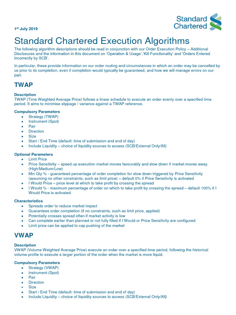 Execution Algorithms Standard Chartered | PDF | Market Liquidity ...