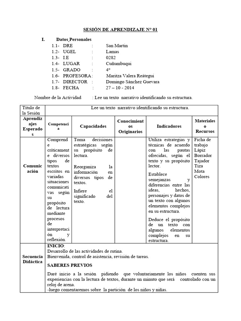 SESIÓN DE APRENDIZAJE #01comunicacion. 27 - 10 - 2014 | PDF | Modificación de comportamiento ...