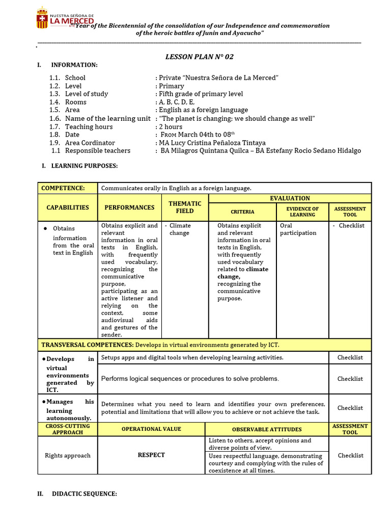 I Term - Lesson Plan 02 - Unit 01 - 5TH Grade | PDF | Educational Technology | Cognitive Science