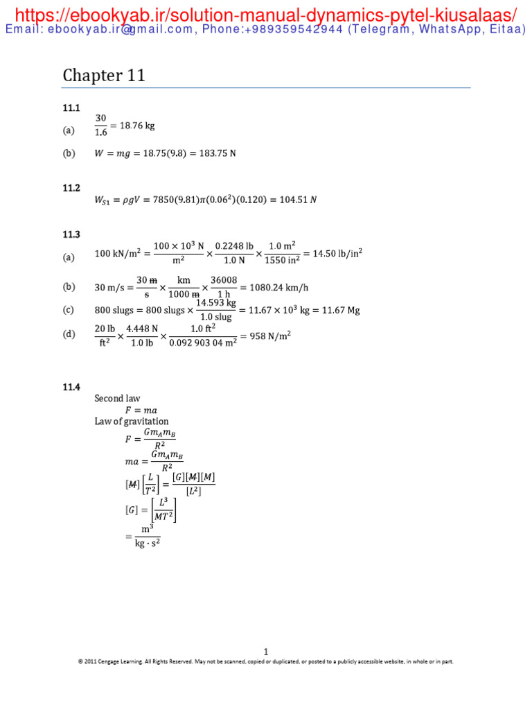 Sample For Solution Manual Dynamics SI Version 3rd Edition by Pytel ...