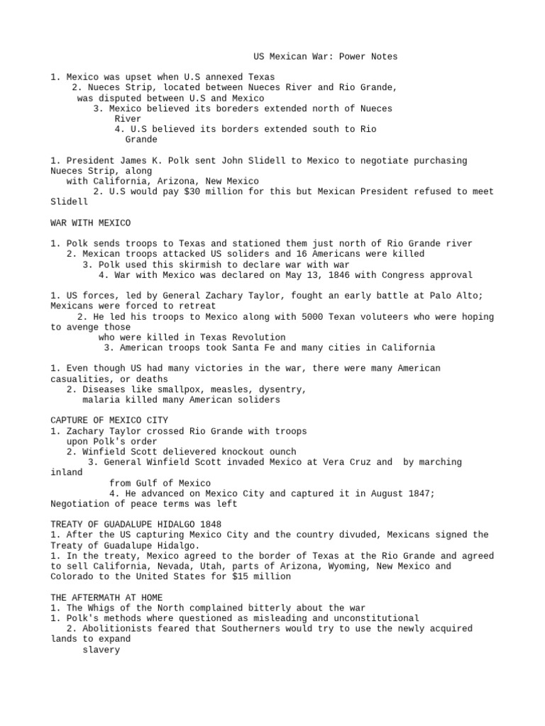 US Mexican War Power Notes | Download Free PDF | Mexican–American War ...