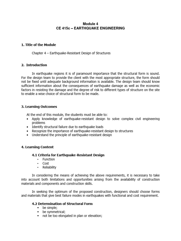 CE 415c - Module 4 | PDF | Earthquake Engineering