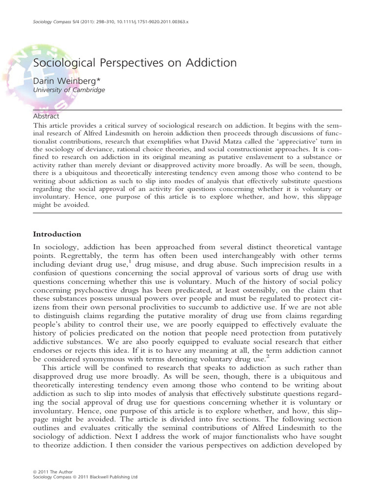 Sociological Insights on Addiction | PDF | Deviance (Sociology) | Sociology
