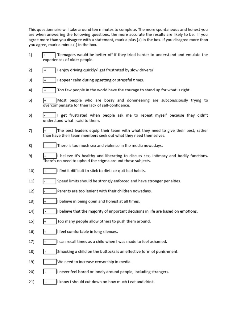 Questionnaire Transactional Analysis | PDF | Psychological Concepts ...