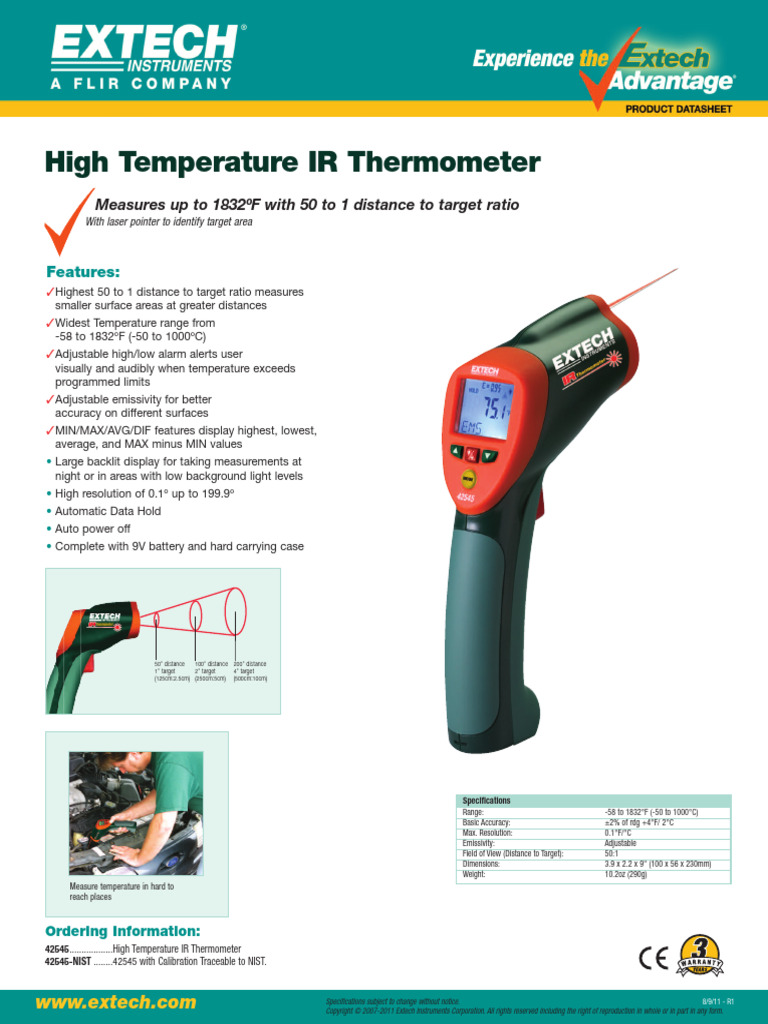 High Temperature IR Thermometer: Measures Up To 1832ºF With 50 To 1 ...