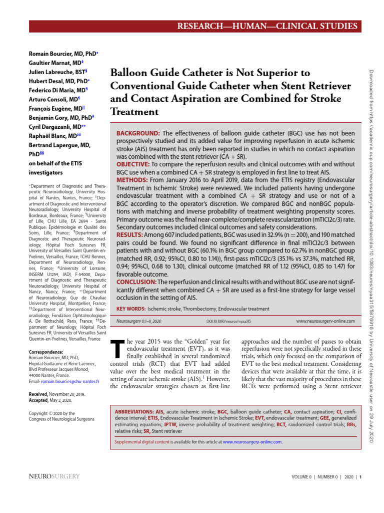 Balloon Guide Catheter Is Not Superior To Conventional Guide Catheter ...