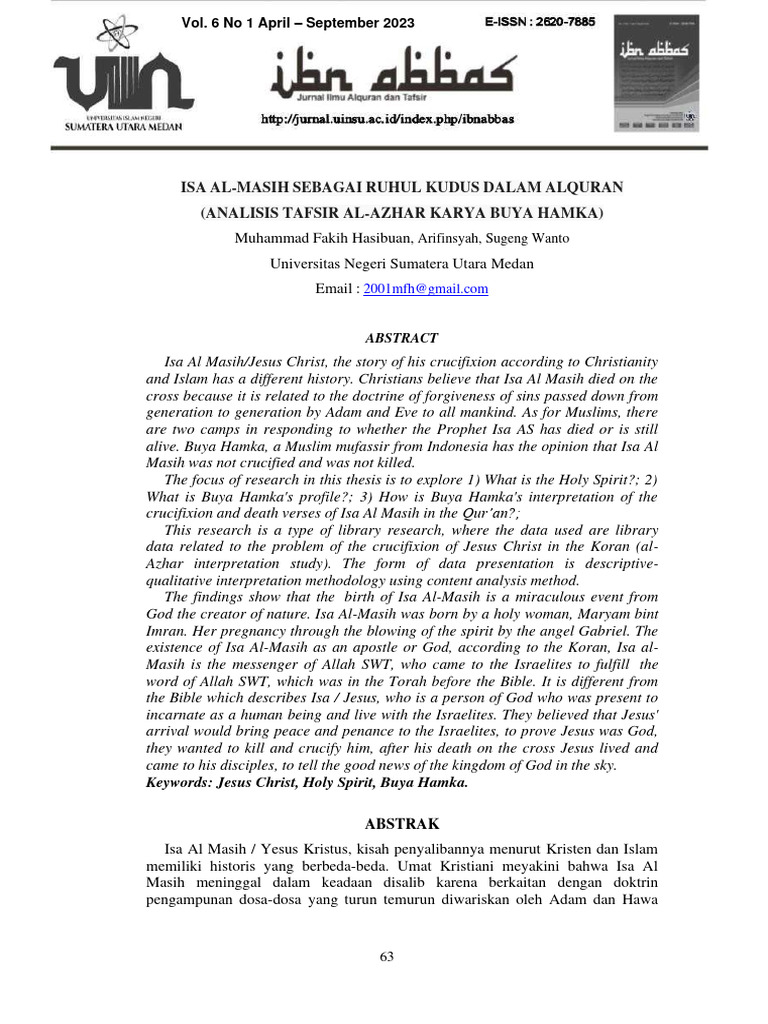Isa Al-Masih Ruhul Kudus | PDF | Ilmu Sosial | Agama & Spiritualitas