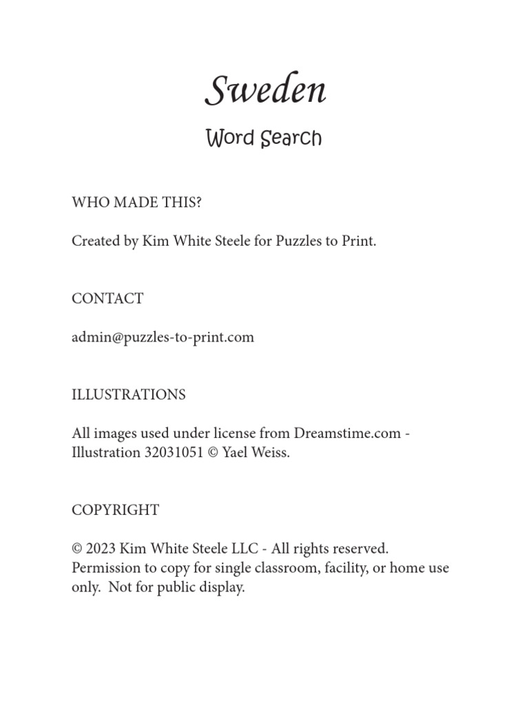 Sweden Word Search | PDF | Word Search | Monopoly (Economics)