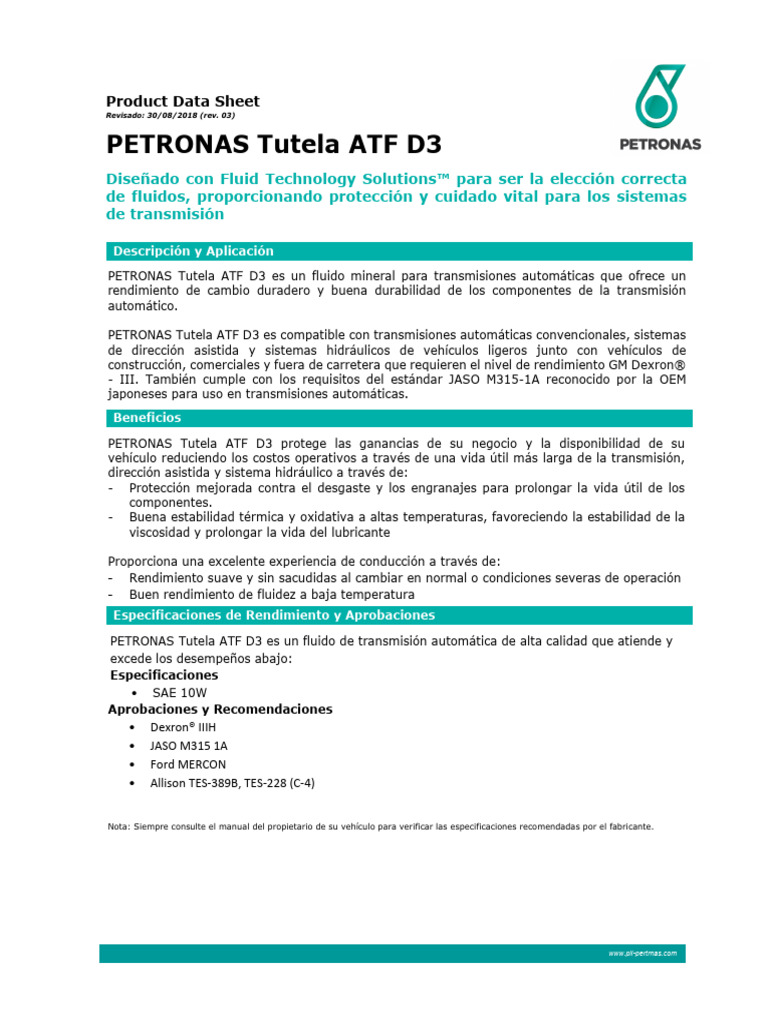 TUTELA ATF D3 | Descargar gratis PDF | Transmisión automática