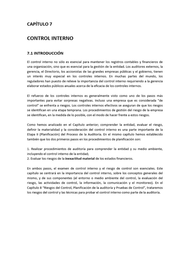 CAPITULO-7 Control Interno | PDF | Auditoría | Contabilidad