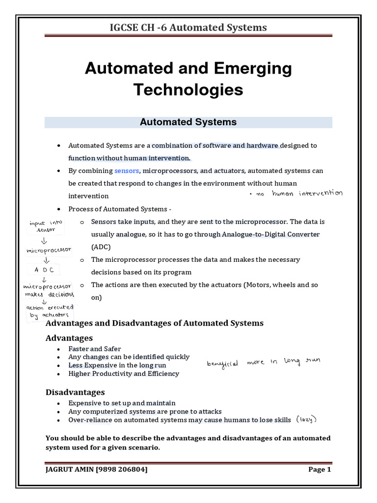 Igcse Ch 6 Automated Systems Revision Notes Pdf Artificial Intelligence Intelligence Ai 