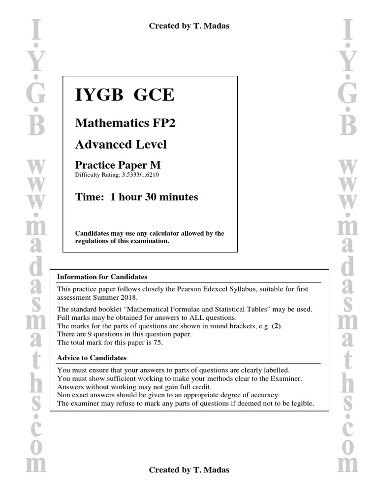 Advanced Level Math Practice Paper | PDF | Equations | Applied Mathematics