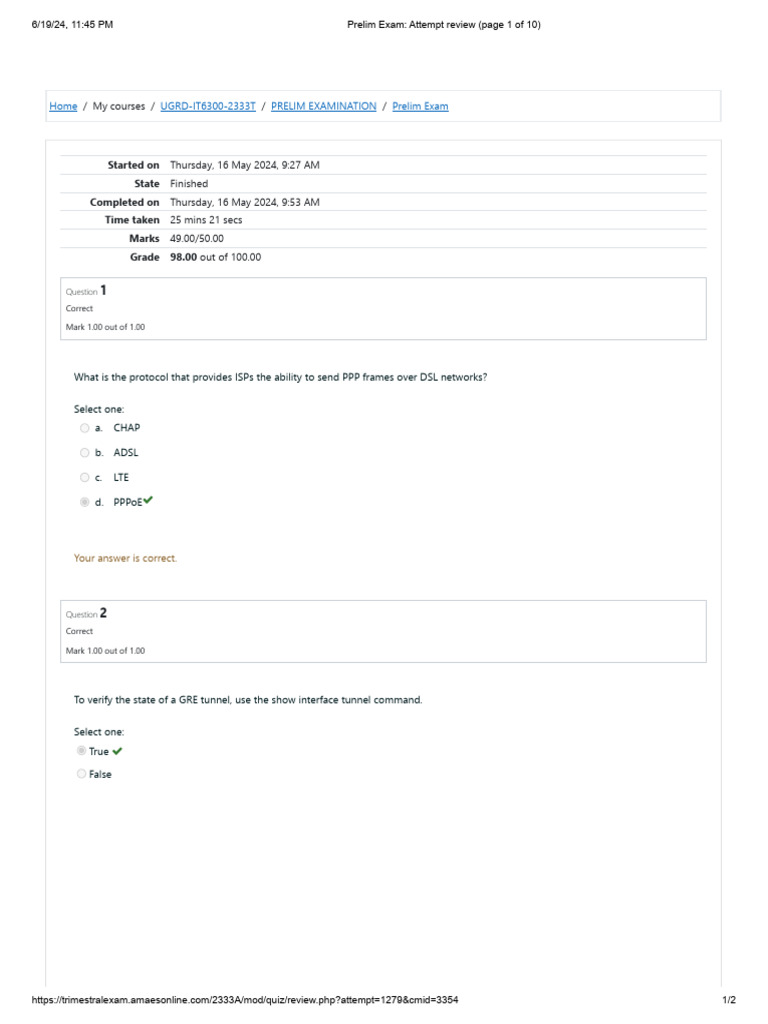Prelim Exam - Attempt Review (Page 1 of 10) | PDF | Science & Mathematics | Technology & Engineering