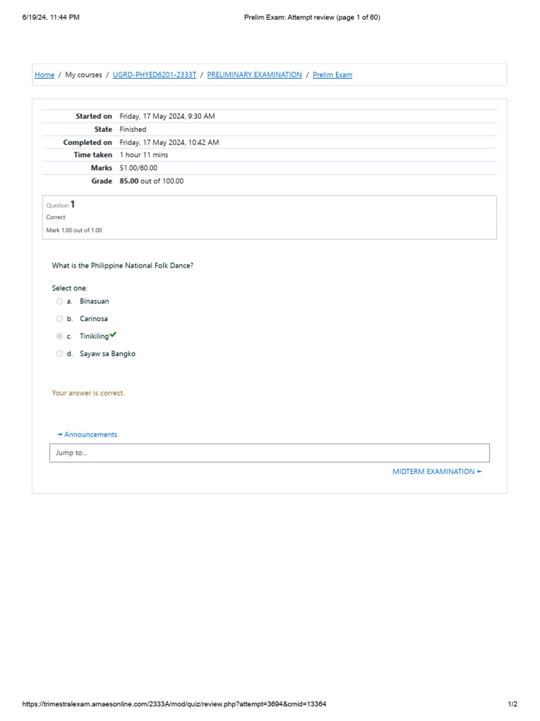 Prelim Exam - Attempt Review (Page 1 of 60) | PDF