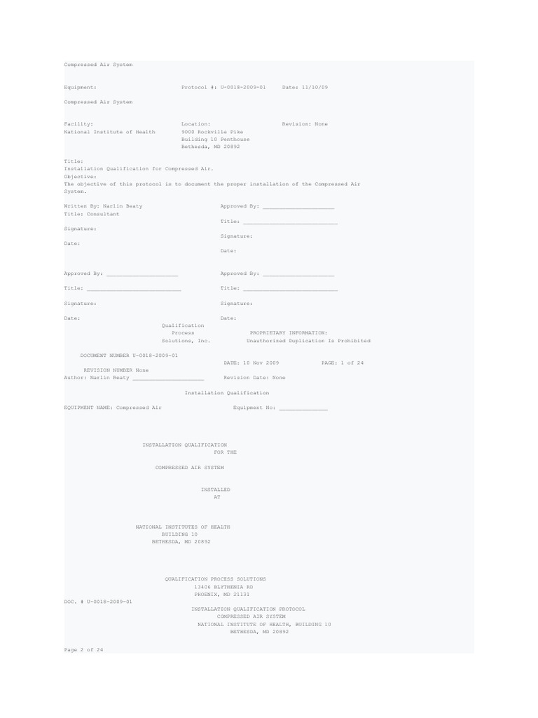 Installation Qualification For Compressed Air System | PDF | Verification And Validation ...