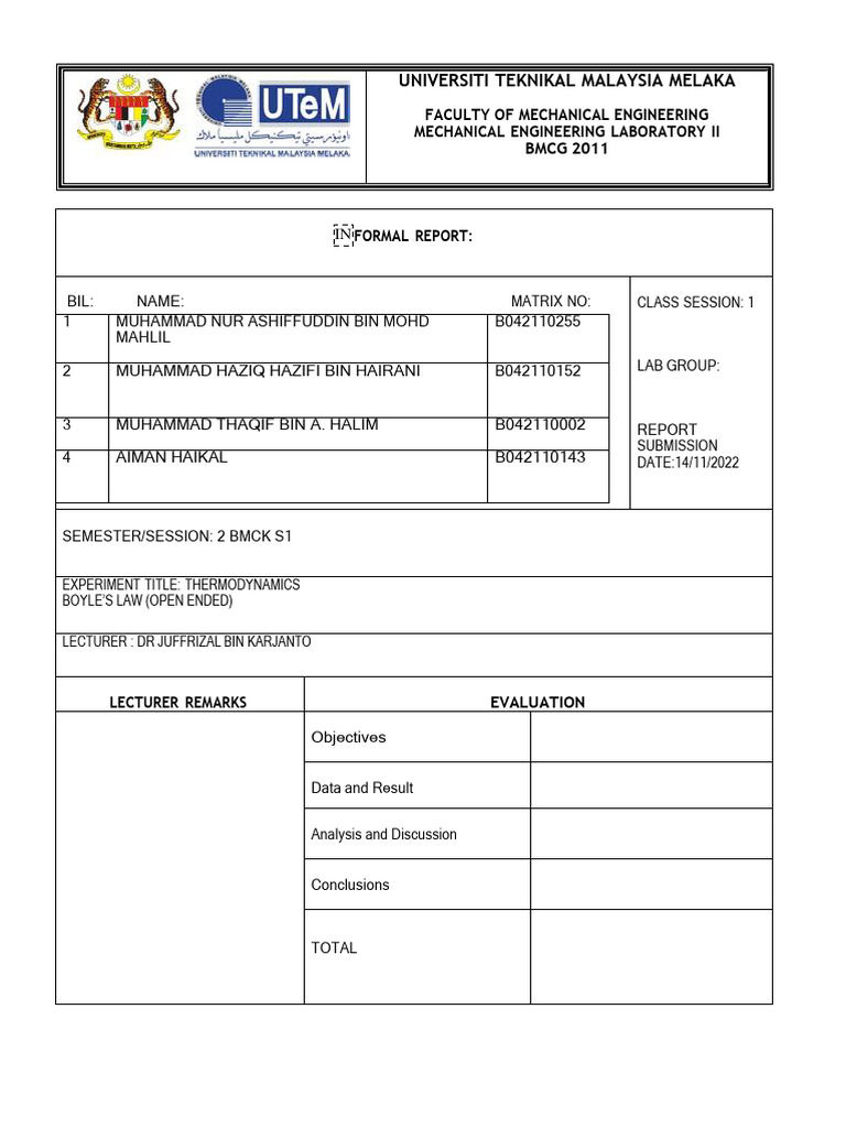 Lab Report 1 | PDF | Gases | Physical Quantities
