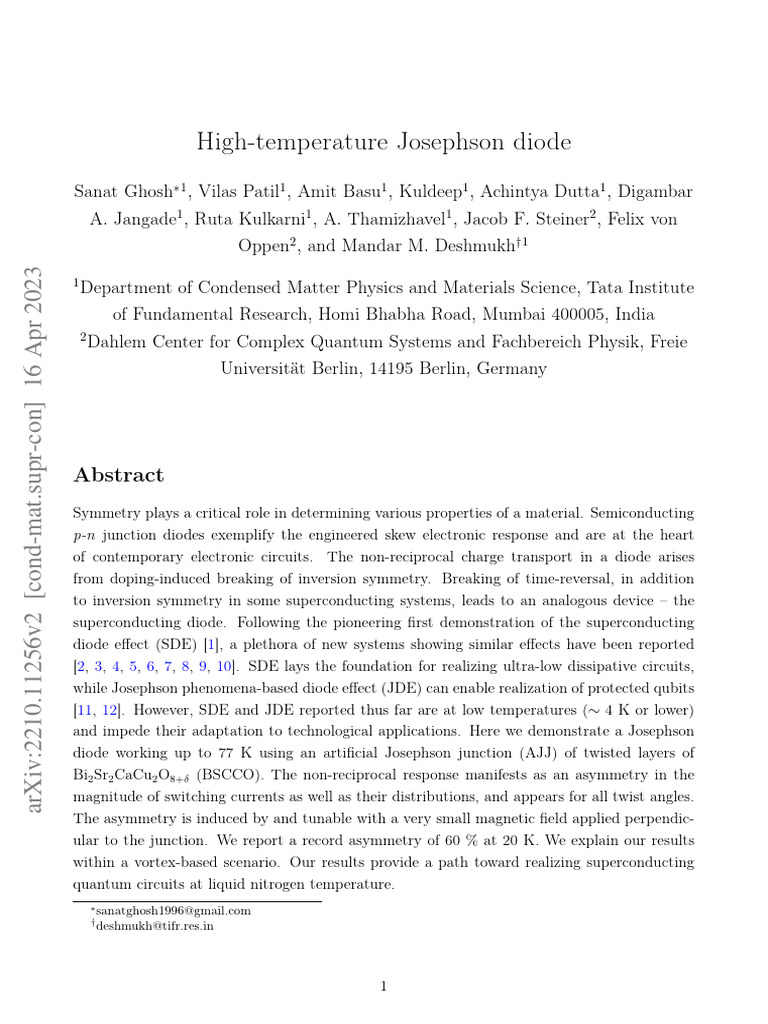 High-Temperature Josephson Diode | PDF | Superconductivity | High ...