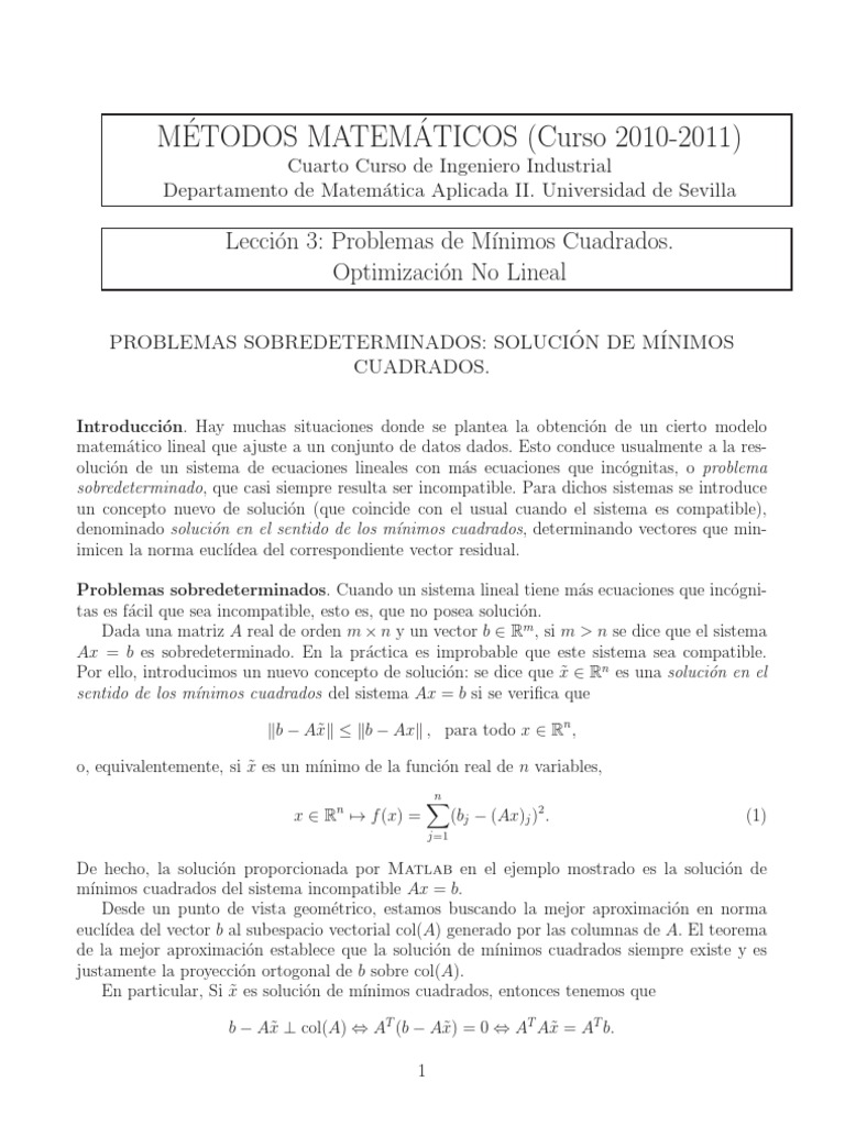 Minimos Cuadrados 1 | PDF | Matriz (Matemáticas) | Conjunto convexo