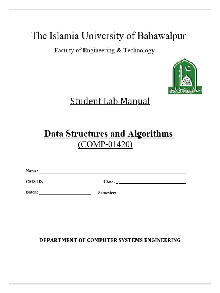 Student Lab Manual Front | PDF | Algorithms And Data Structures | Computer Programming