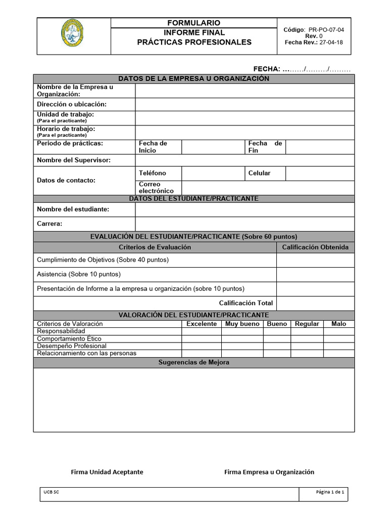 1 Formulario Practica Prof PR-PO-07-04 2019 | PDF