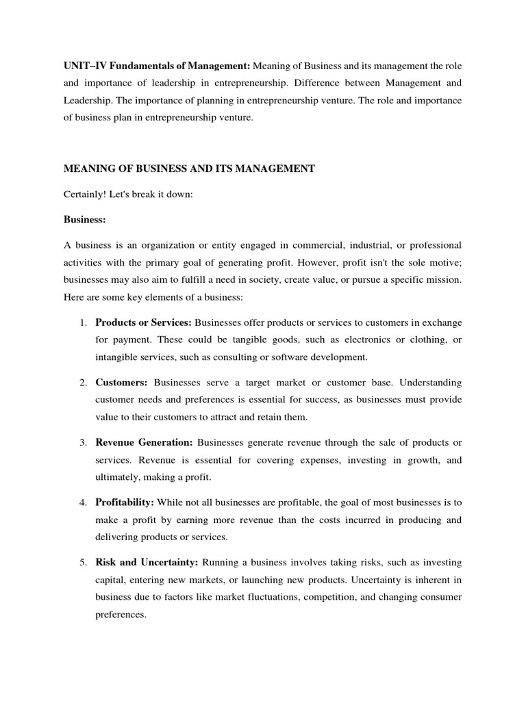 Unit 4 Notes | PDF | Leadership | Entrepreneurship Unit 4 Notes | PDF | Leadership | Entrepreneurship