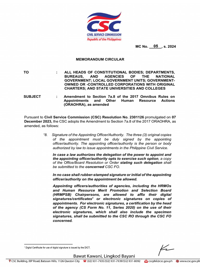 CSC MC No. 05 S. 2024 | PDF | Governance | Justice