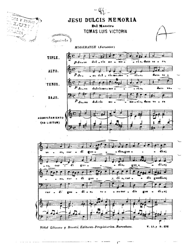 JESU DULCIS MEMORIA SATB-Org Tomas Luis de Victoria | PDF