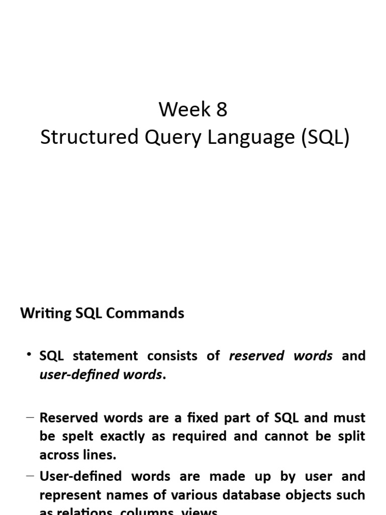 Week8 SQL | PDF | Table (Database) | Sql