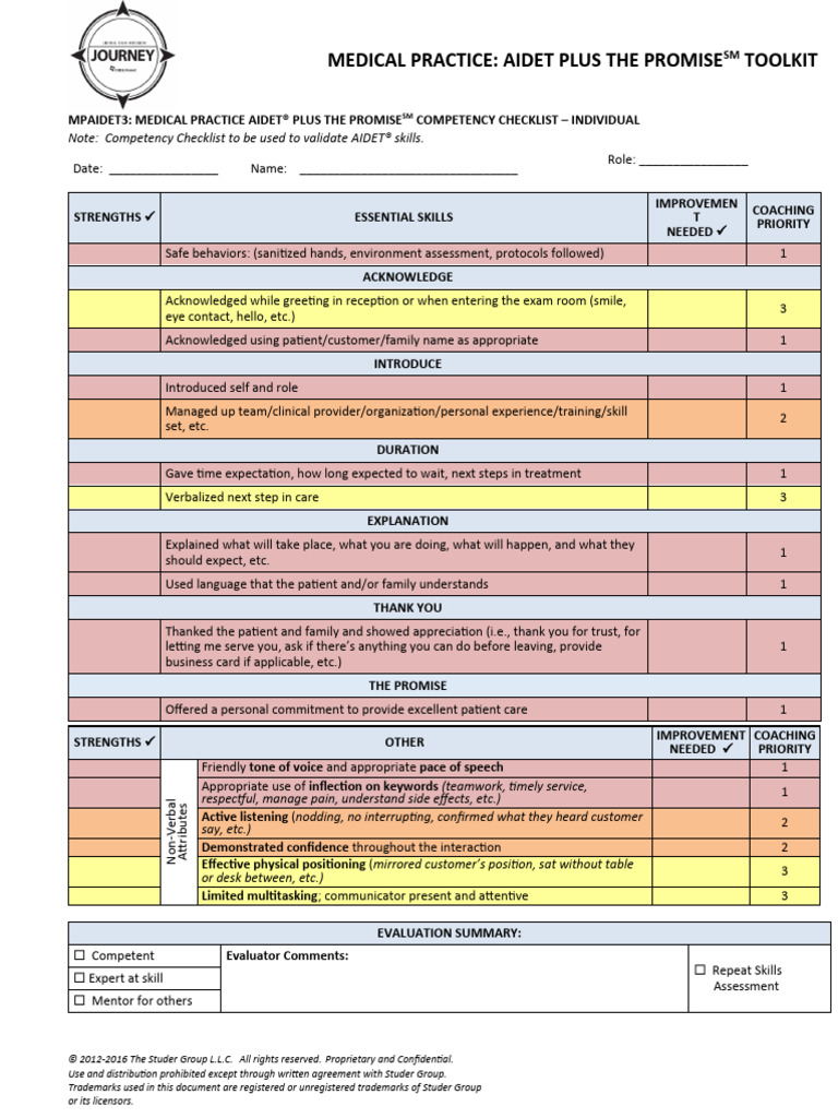 AIDET Competency Checklist | PDF | Nonverbal Communication | Human Communication