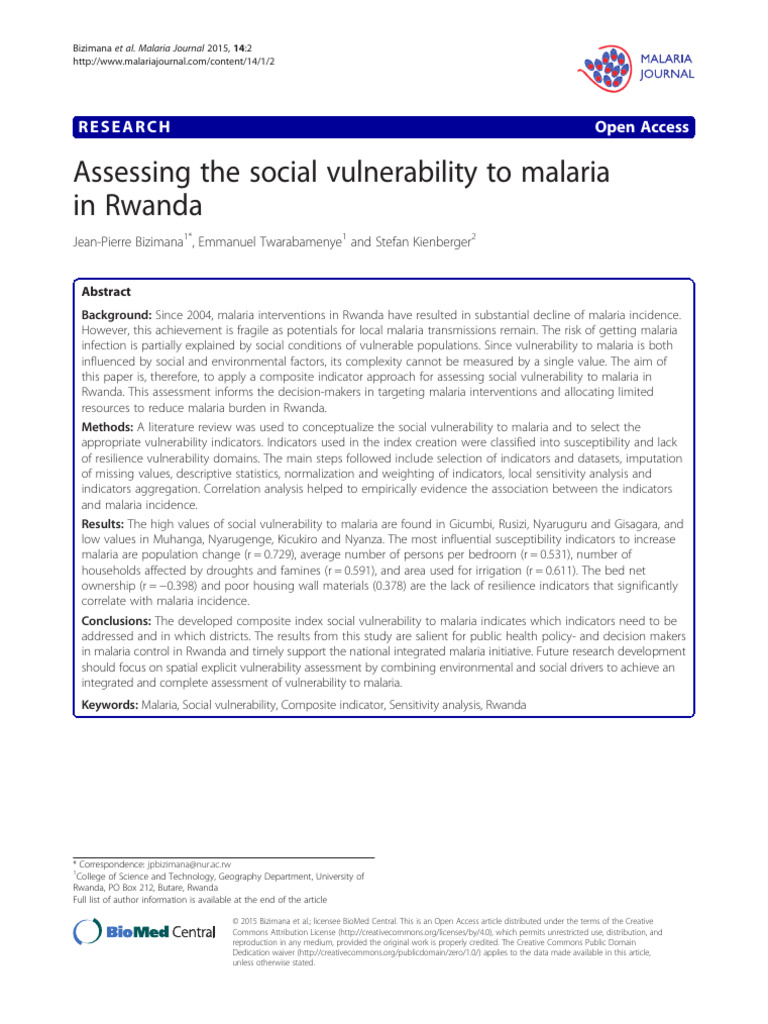 Assessing The Social Vulnerability To Ma | PDF | Malaria | Principal ...