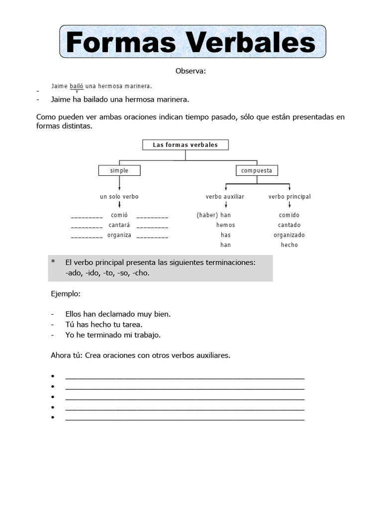 Ficha Verbos Simples y Compuestos para Quinto de Primaria | PDF ...