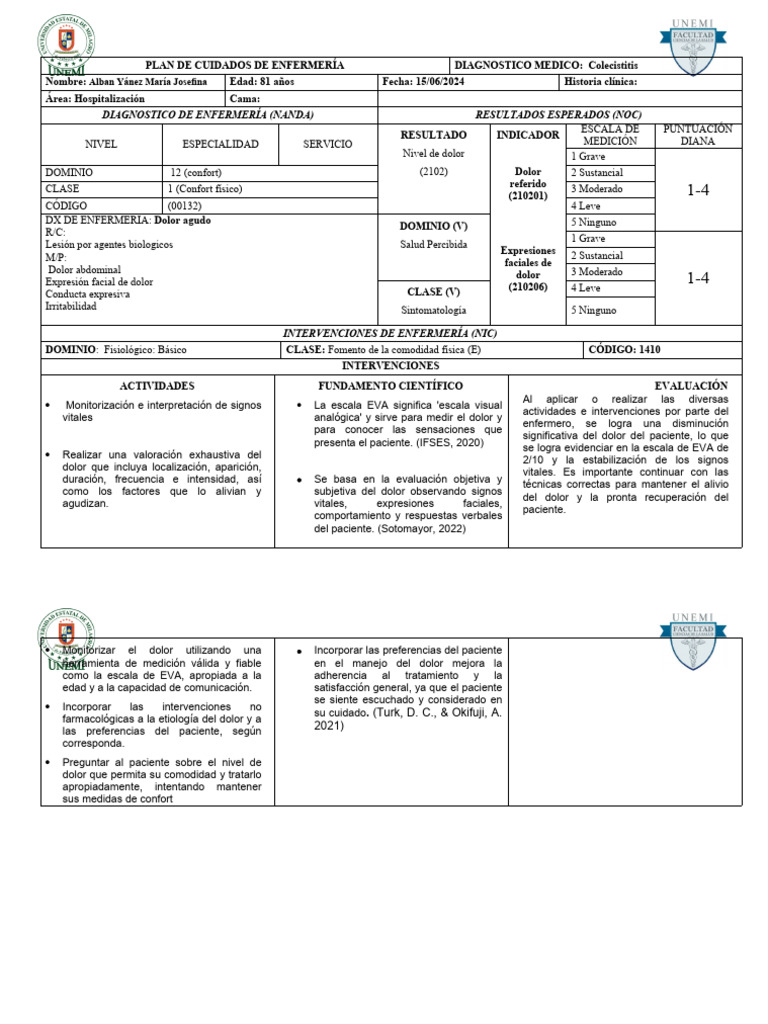 PAE Colecistitis | Descargar gratis PDF | Dolor | Enfermería