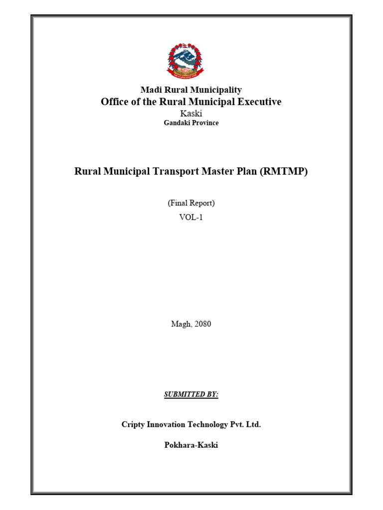 Rmtmp Madi Final Report Vol 1 Pdf Road Survey Methodology