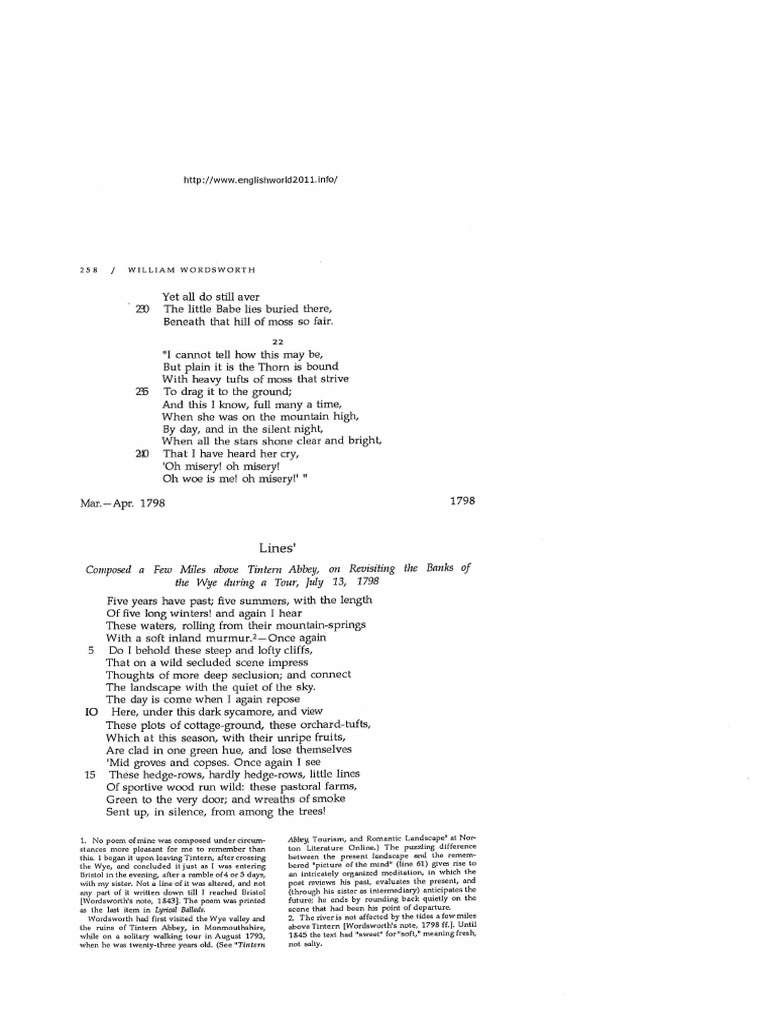William Wordsworth, Tintern Abbey | PDF