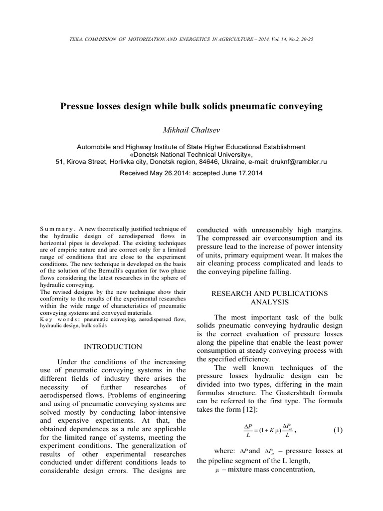 Pressure Losses Design While Bulk S | PDF | Fluid Dynamics | Density