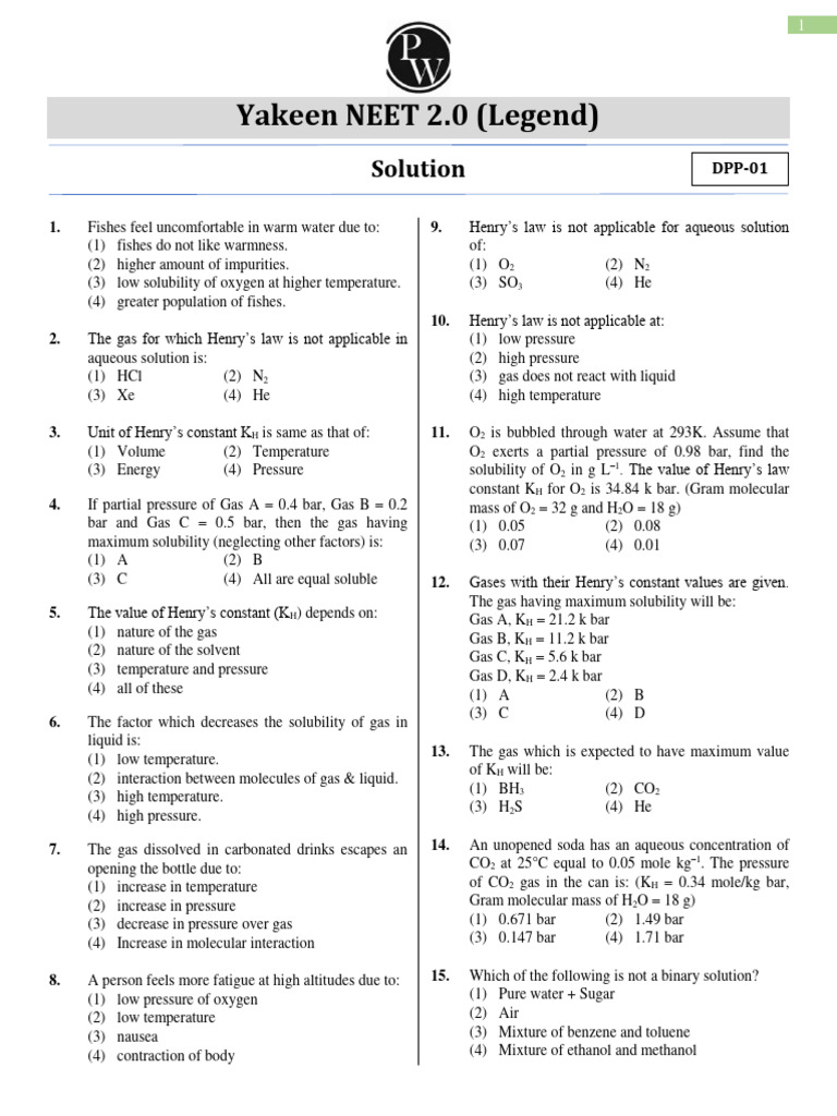 004 Solution DPP 01 of Lec 02 Yakeen 20 2024 Legend 0 | PDF ...