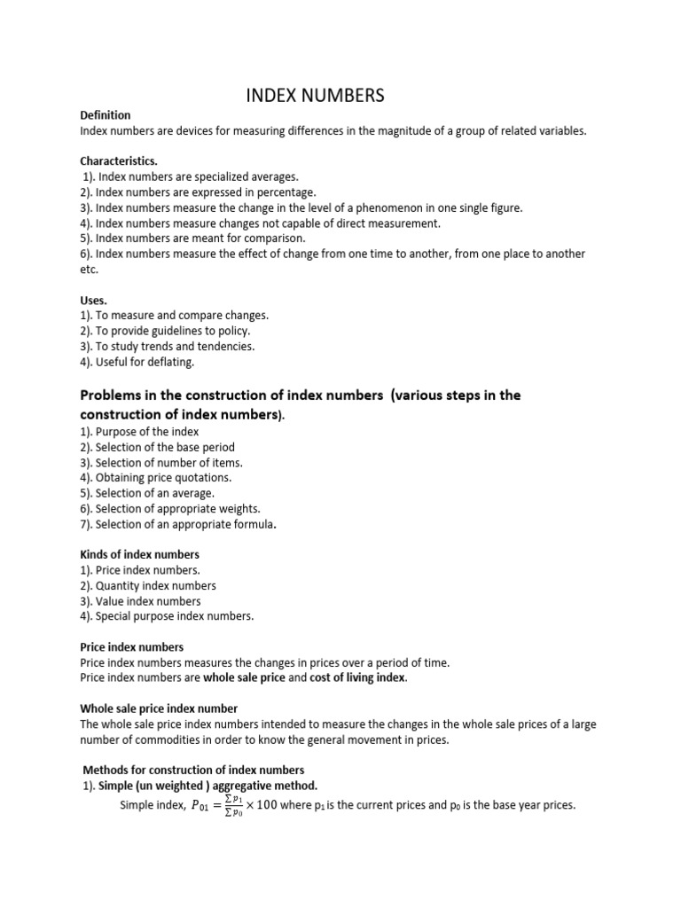 Index Numbers | PDF | Cost Of Living | Index (Economics)