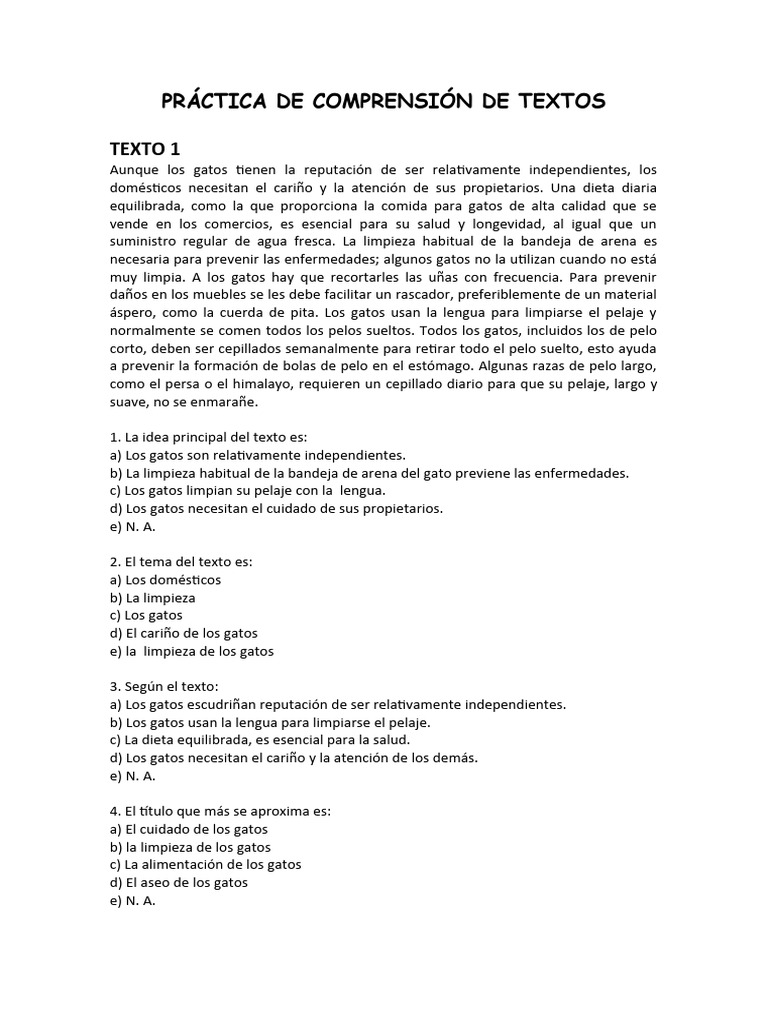 Práctica de Comprensión de Textos 2 | PDF | Gatos | Vacunas