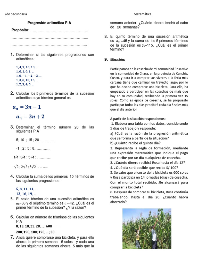 Progresión Aritmética Ejercicios | PDF | Secuencia | Matemáticas